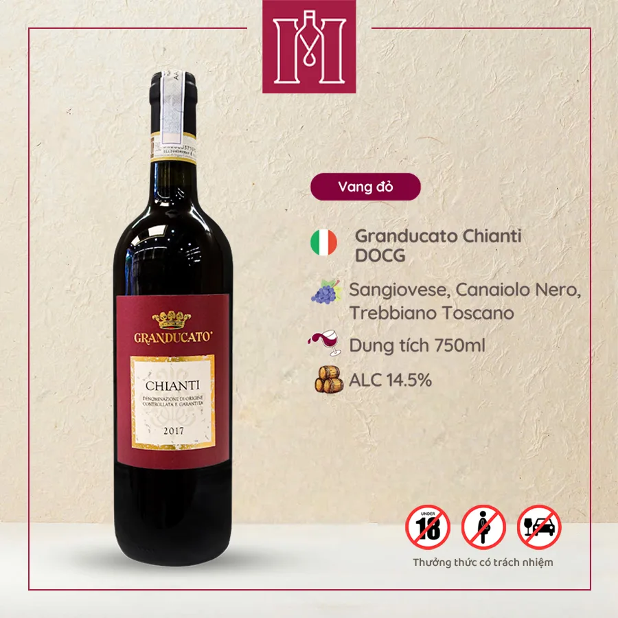 Rượu Vang Ý Granducato Chianti DOCG Nhập Khẩu Chính Hãng