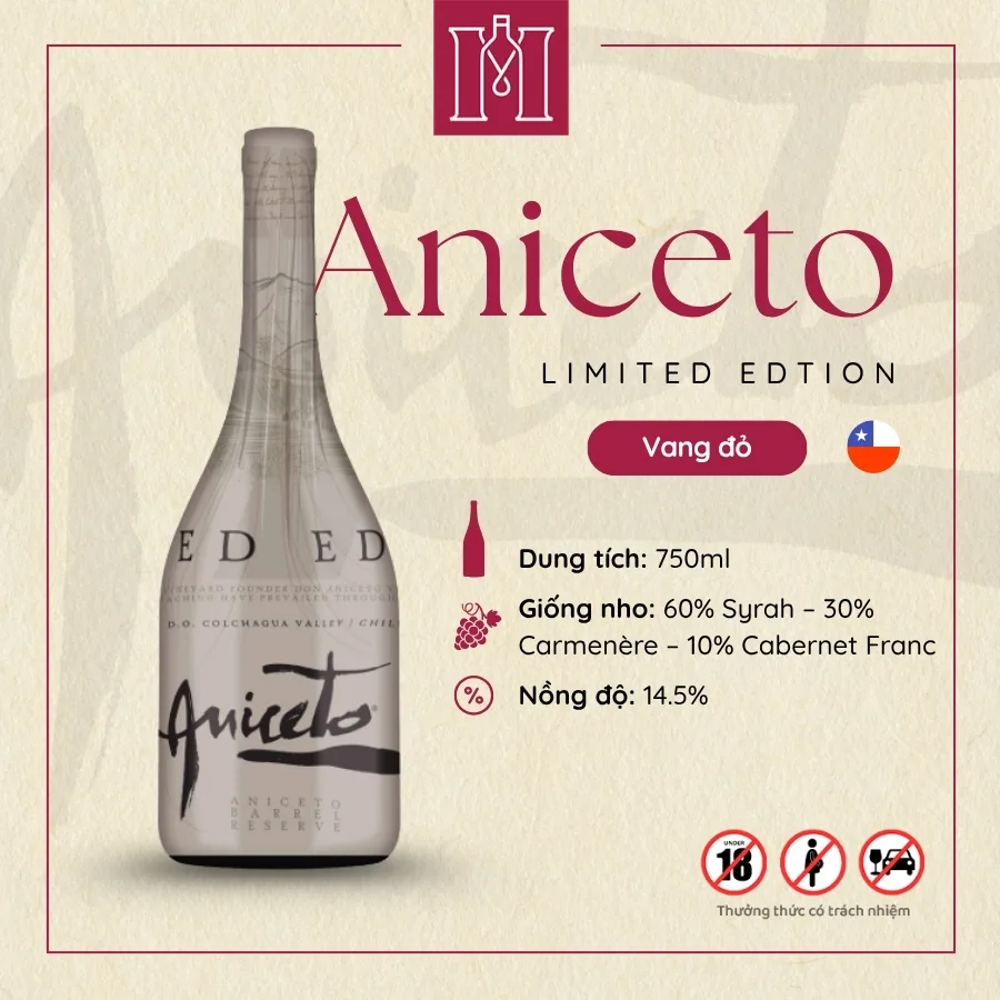 Rượu Vang đỏ Chile Aniceto Limited Edition 14.5% Nhập Khẩu